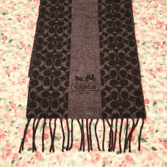 Coach | Accessories | Coach Legacy Fringed Signature C Gray Wool Scarf ...